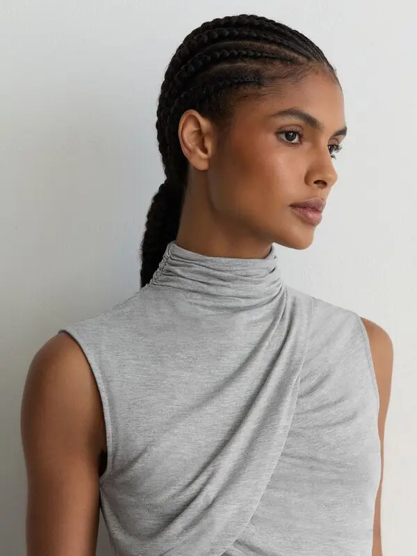 REISS Wanda Marl Ruched High-neck Top