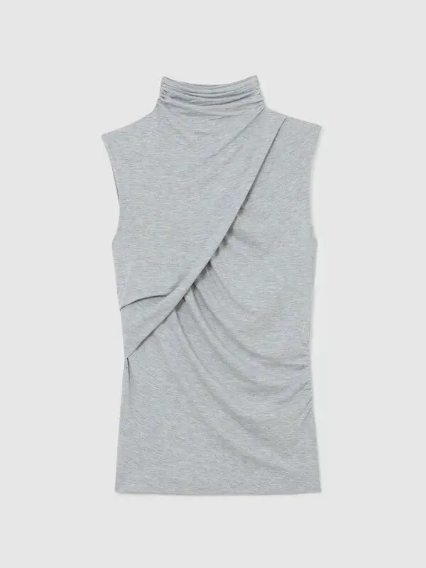 REISS Wanda Marl Ruched High-neck Top