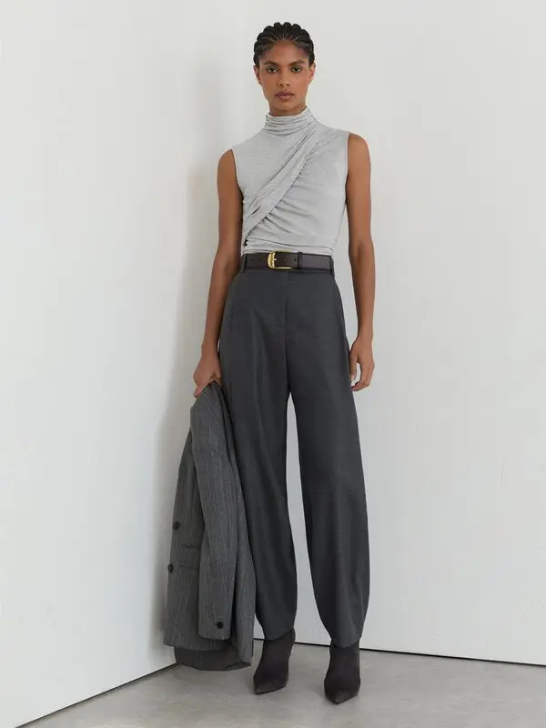 REISS Wanda Marl Ruched High-neck Top