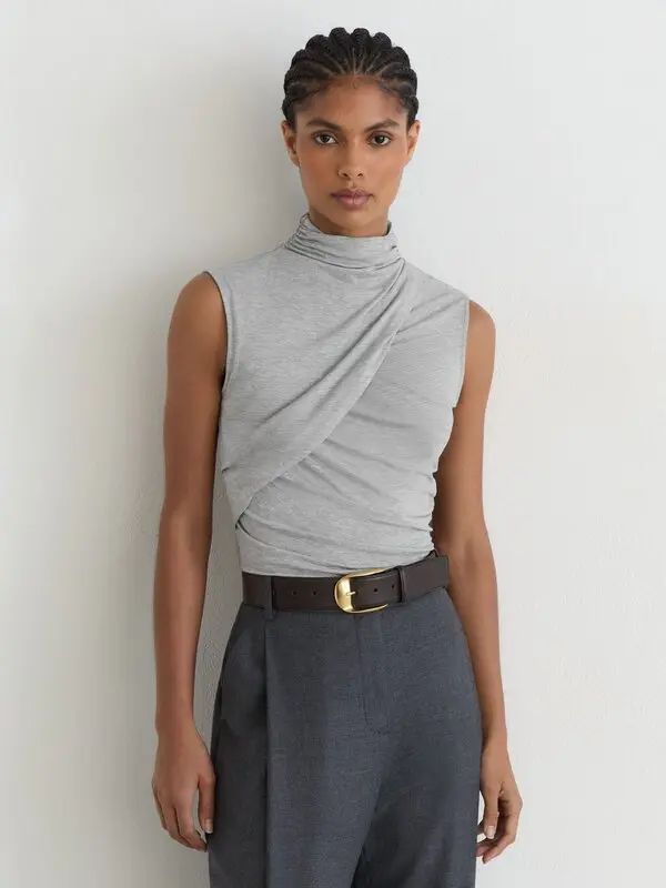 REISS Wanda Marl Ruched High-neck Top