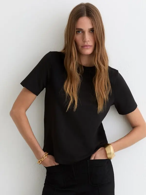 REISS Stretch-cotton Ribbed-neck T-shirt - Black