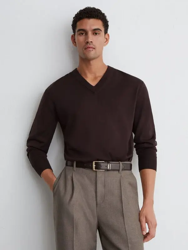REISS Leather Logo-detail Belt - Dark Brown