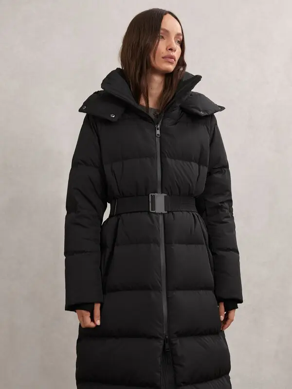 REISS Belted Longline Hooded Puffer Coat
