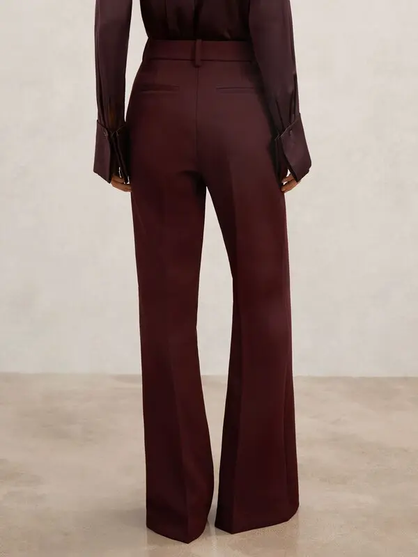 REISS Button-pocket Flared Trousers - Dark Red