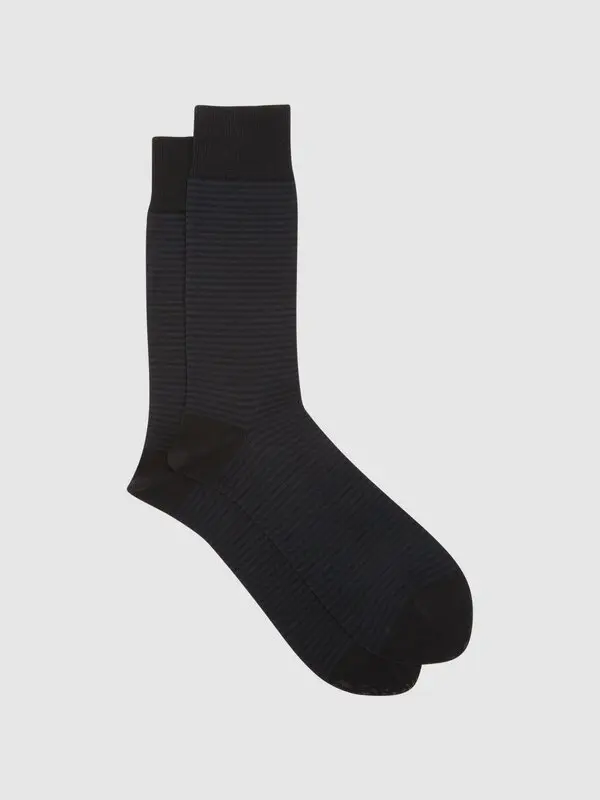 REISS Black & Navy Stripe Cotton-blend Striped Socks - Black/navy