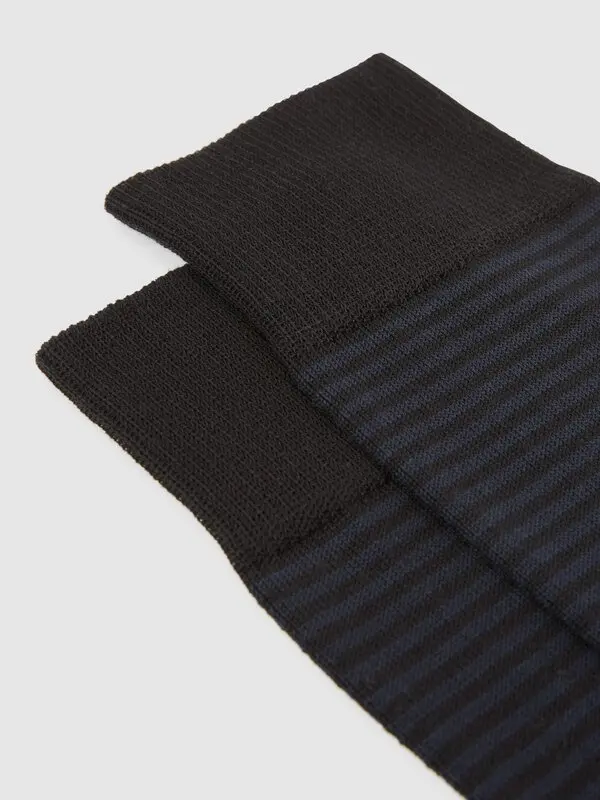 REISS Black & Navy Stripe Cotton-blend Striped Socks - Black/navy