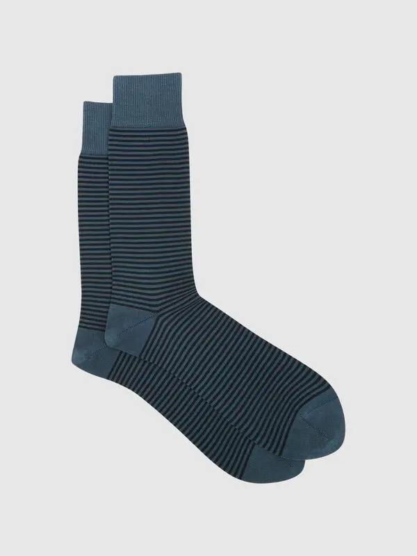 REISS Cotton-blend Striped Crew Socks - Blue/navy