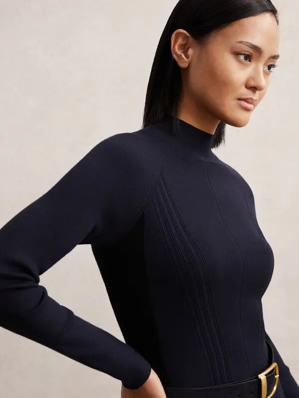 REISS Zadie Knitted Contrast Panel Midi Dress