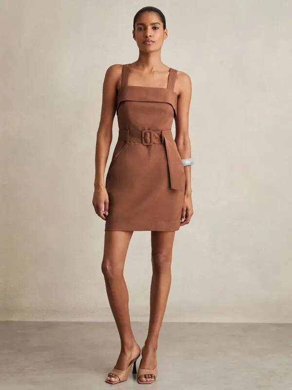 REISS Belted Mini Dress - Brown