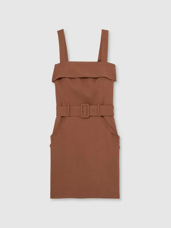 REISS Belted Mini Dress - Brown