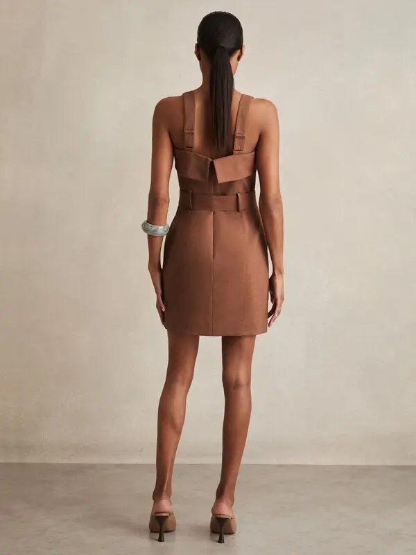 REISS Belted Mini Dress - Brown