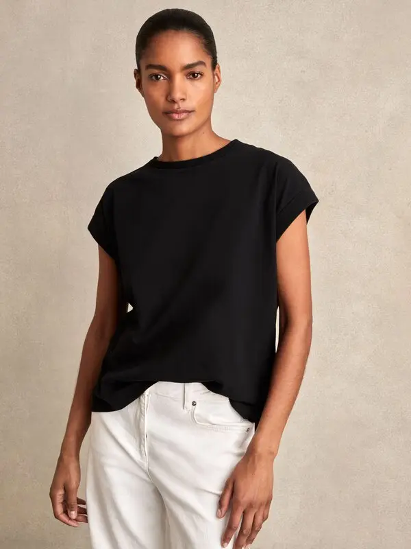 REISS Brushed-cotton Crew-neck T-shirt - Black