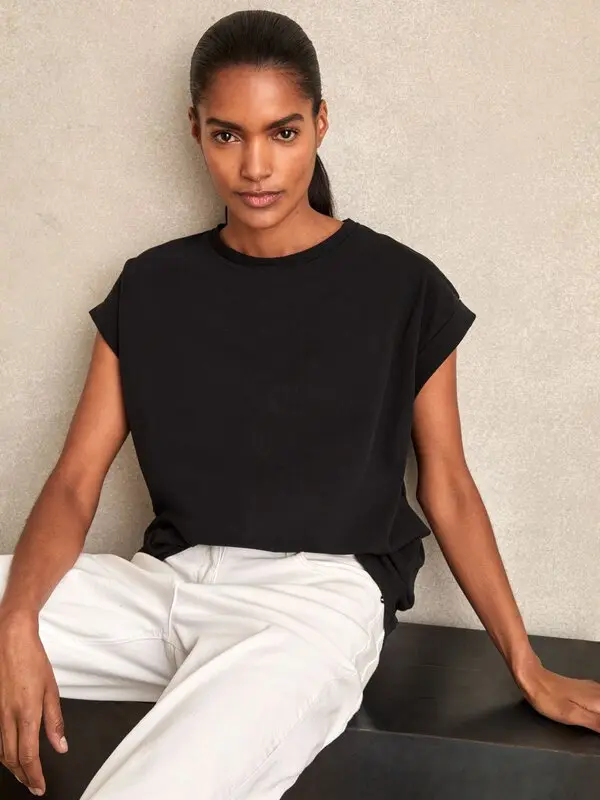REISS Brushed-cotton Crew-neck T-shirt - Black