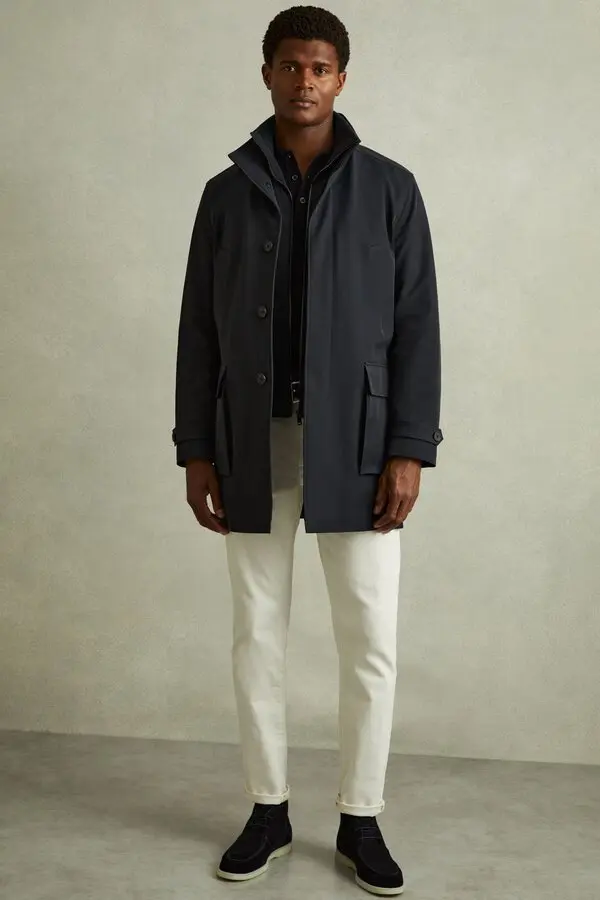 REISS Hybrid Removable-gilet Overcoat - Navy