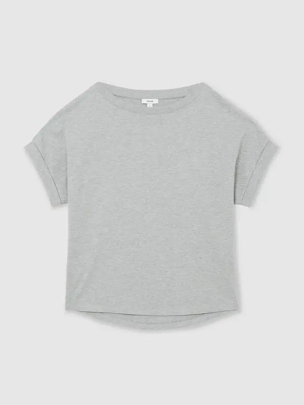 REISS Cotton Wide-neck Relaxed-fit T-shirt - Grey Marl