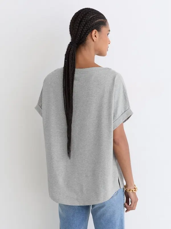REISS Cotton Wide-neck Relaxed-fit T-shirt - Grey Marl