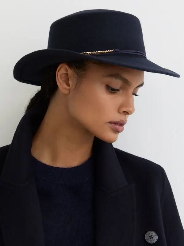 REISS Wool Felt Chain-strap Fedora Hat