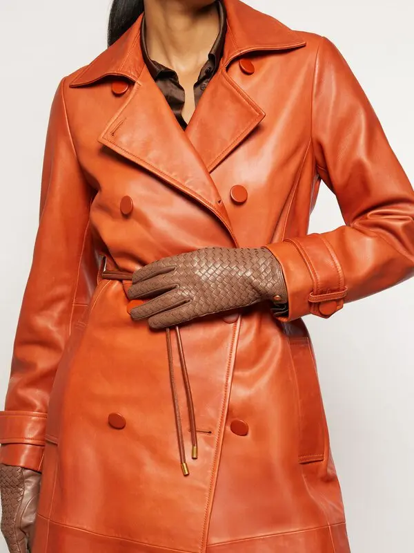 REISS Woven Leather Gloves - Tan