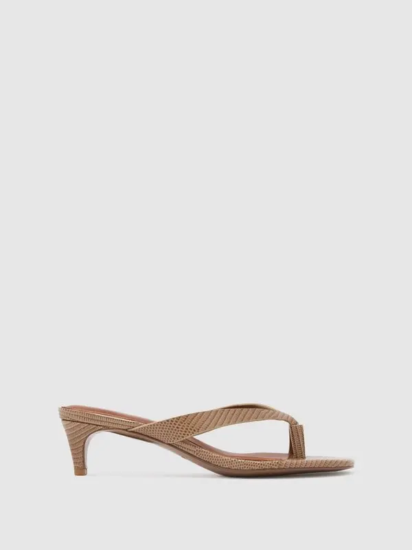 REISS Leather Lizard-effect Kitten-heel Sandals