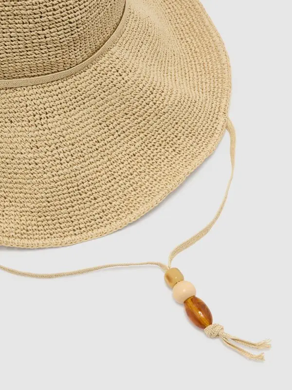 REISS Straw-effect Beaded-strap Hat