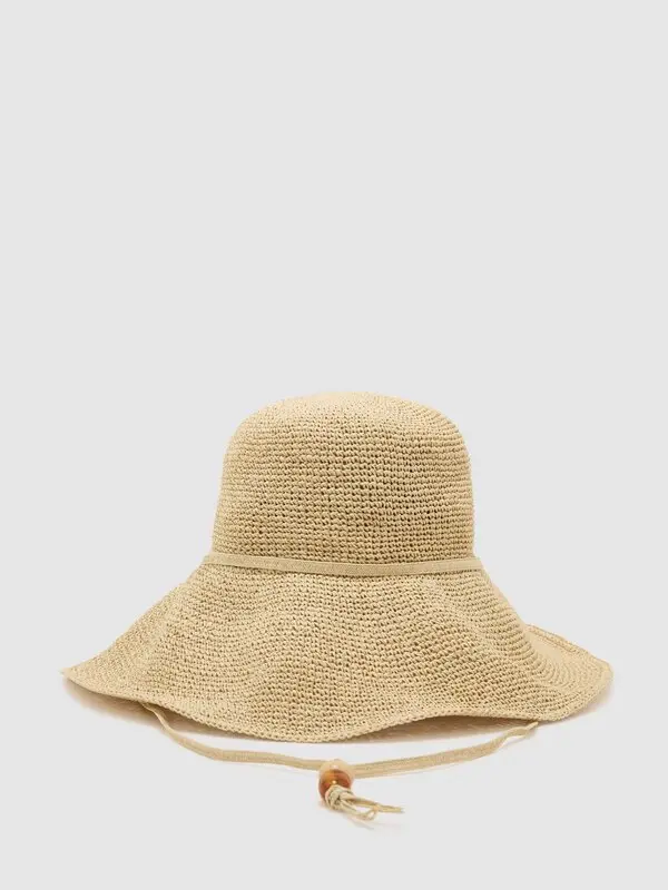 REISS Straw-effect Beaded-strap Hat