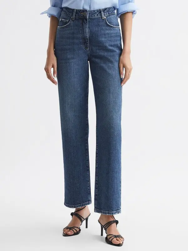REISS Selin Straight Leg Jeans Cotton Pritned
