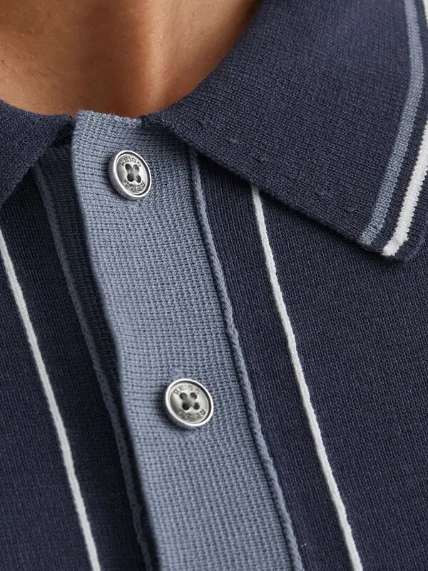 REISS Tipped Half-button Knitted Polo Shirt