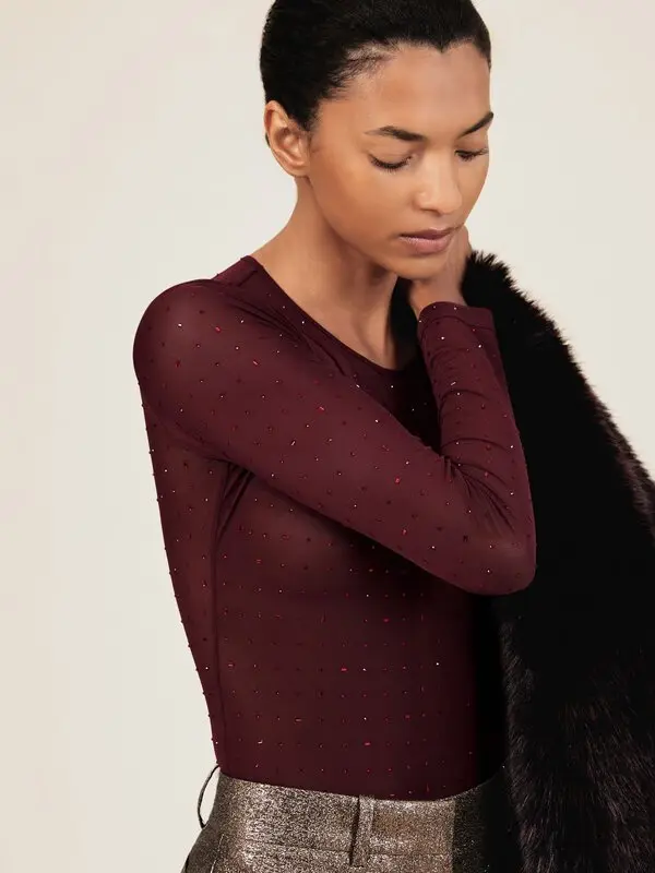 REISS Crystal-embellished Mesh Bodysuit