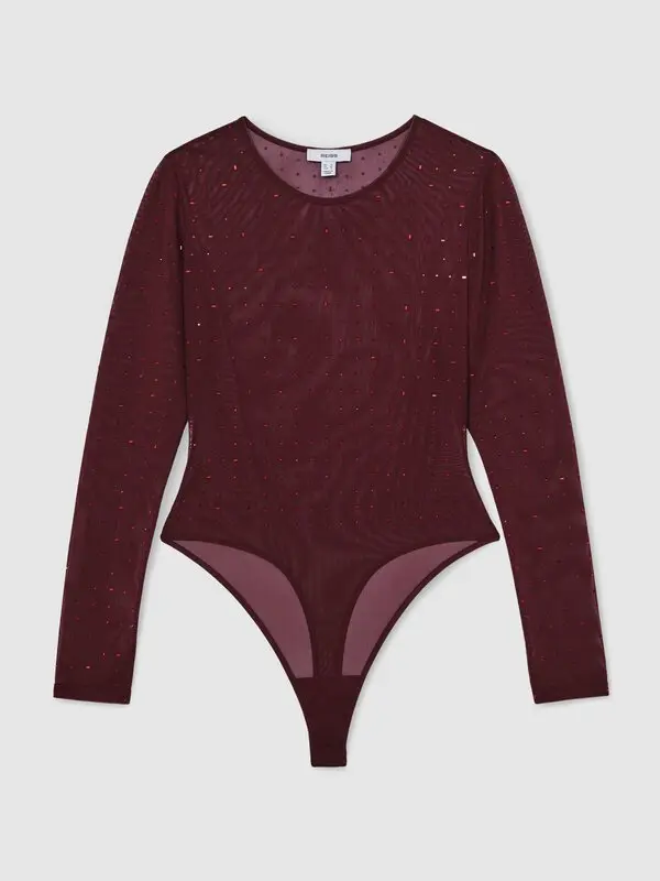 REISS Crystal-embellished Mesh Bodysuit