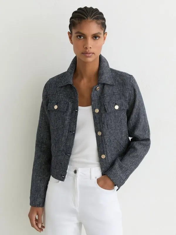 REISS Linen-cotton Woven Trucker Jacket