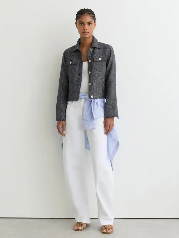 REISS Linen-cotton Woven Trucker Jacket