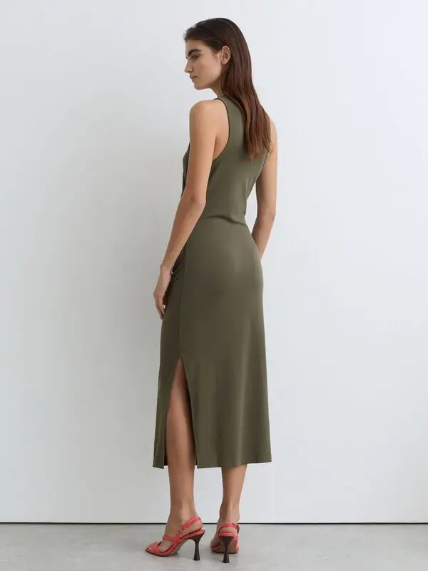 REISS Jersey Ruched Racer Midi Dress - Khaki