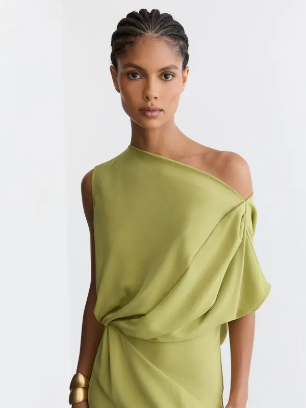 REISS Off-shoulder Tuck-detail Midi Dress