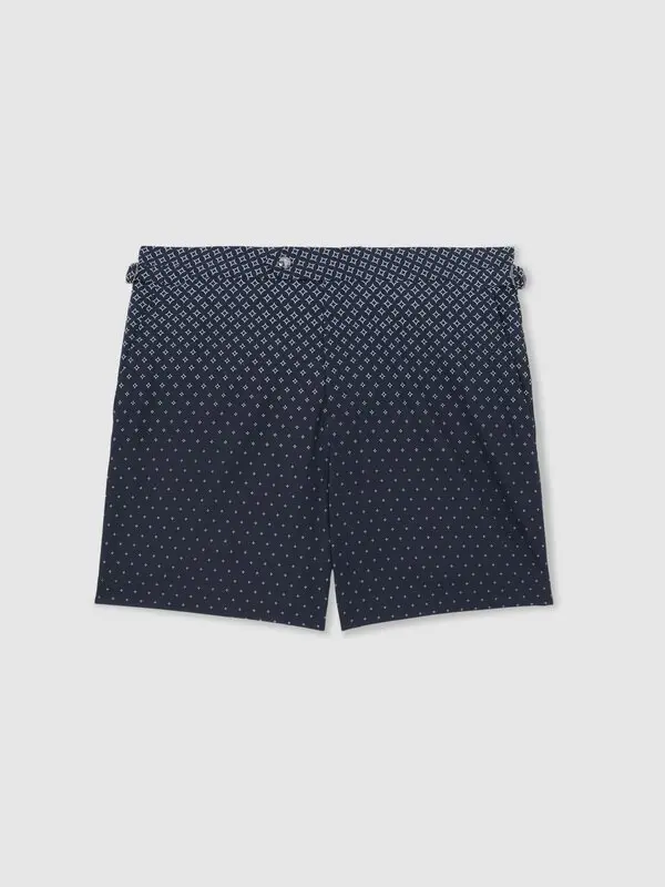 REISS Ombré Geometric-print Swim Shorts - Navy