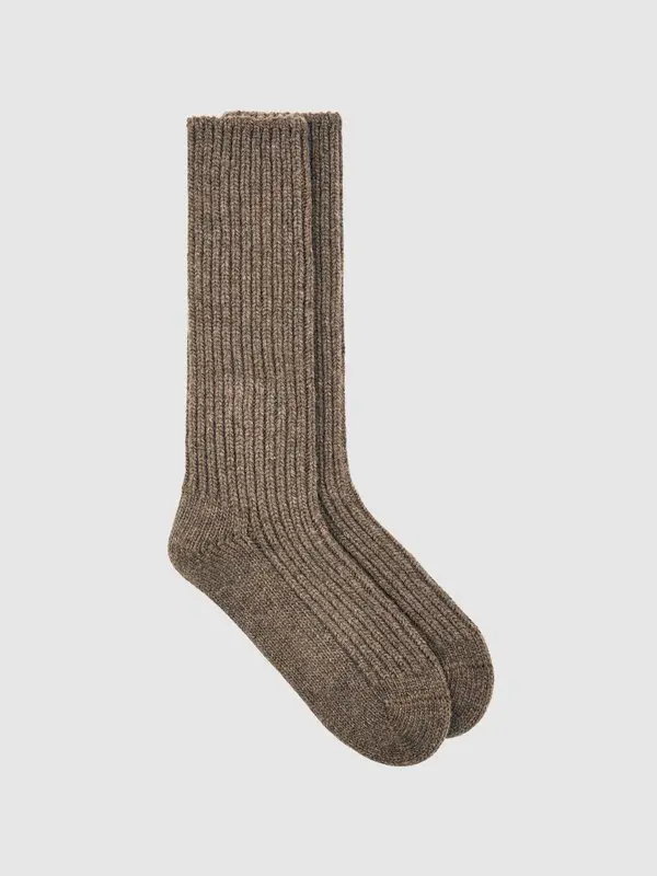 REISS Wool Blend Rib Knit Crew Socks - Chocolate