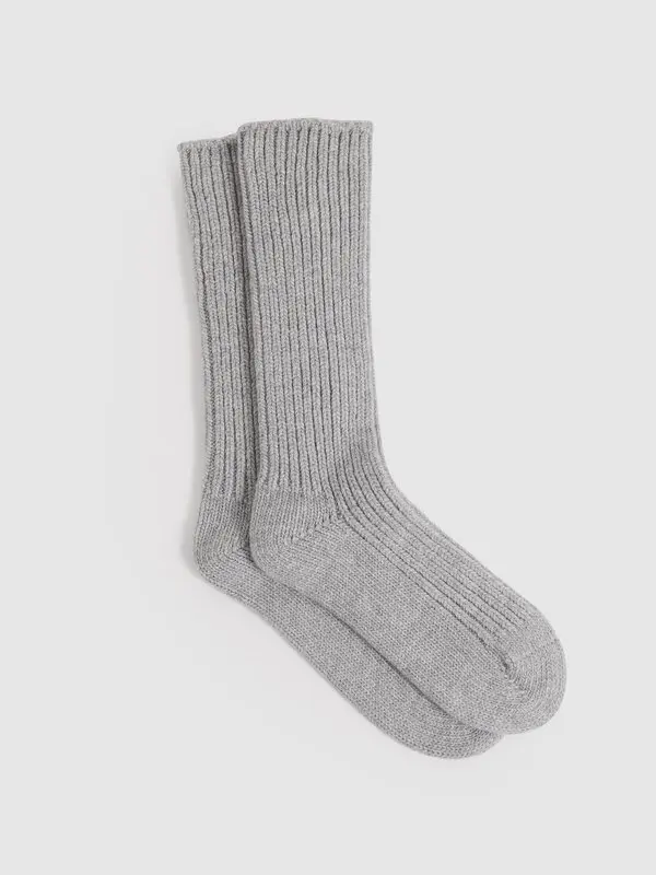 REISS Car Socks Wool Rib Knit - Grey