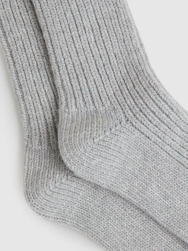 REISS Wool Blend Rib Knit Crew Socks - Grey