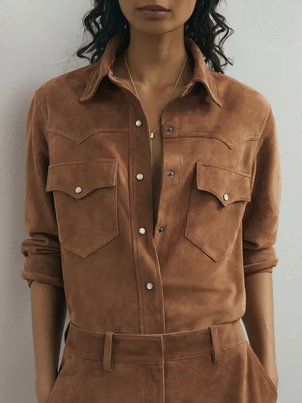 ATELIER Suede Western Press-stud Shirt