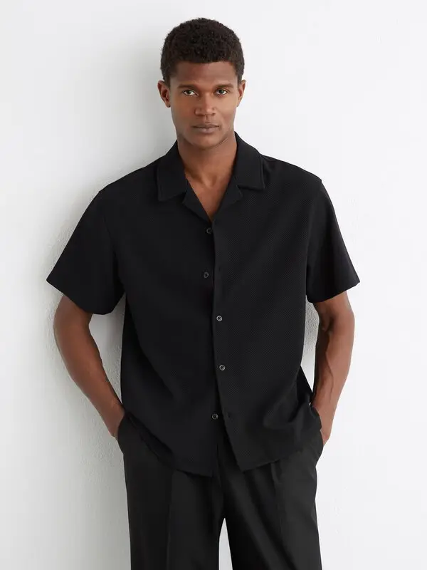 REISS Textured Cuban-collar Shirt