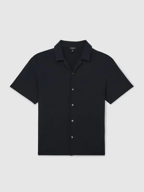 REISS Textured Cuban-collar Shirt - Navy