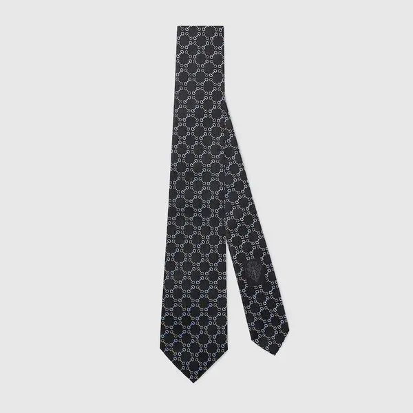 Gucci Double G Silk Jacquard Neck Tie - Black