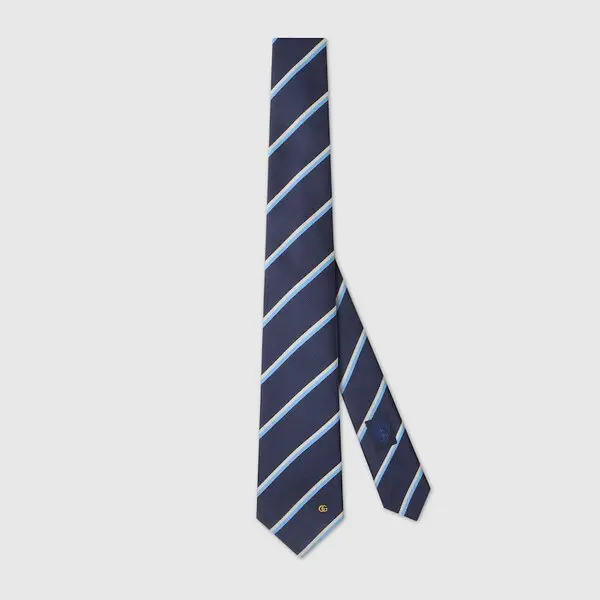 Gucci Double G Silk Jacquard Neck Tie - Blue