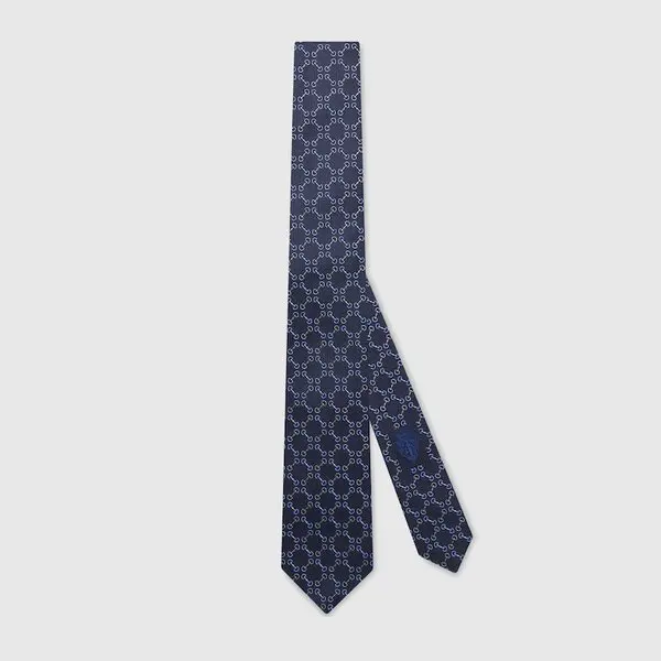 Gucci Gg Pattern Silk Neck Tie - Blue