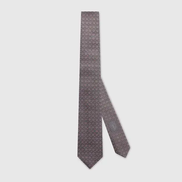 Gucci Double G Silk Jacquard Neck Tie - Grey