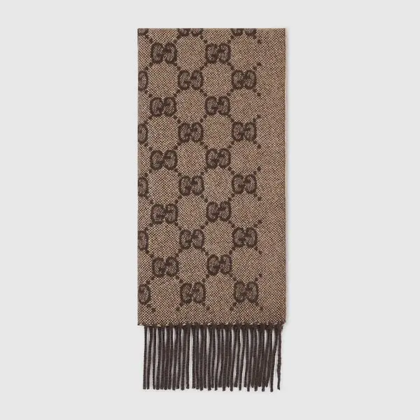 Gucci Gg Wool Scarf - Brown