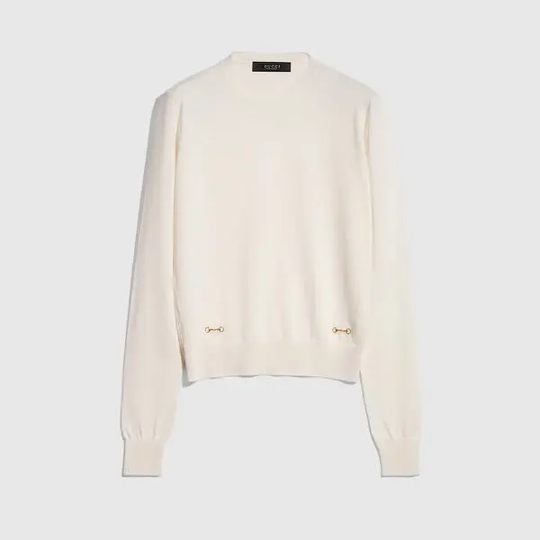 Gucci Fine Wool Top With Gg Crystal Embroidery - Beige