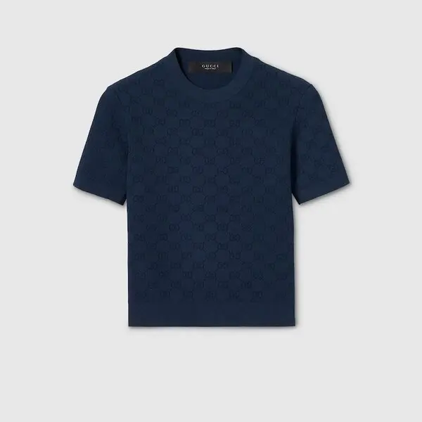 Gucci Fine Woo Gg Crysta Top, Size - Blue