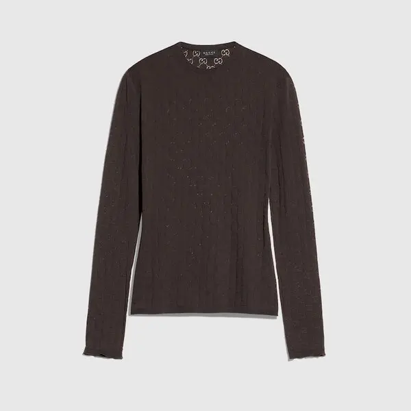 Gucci Fine Wool Top With Gg Crystal Embroidery - Brown