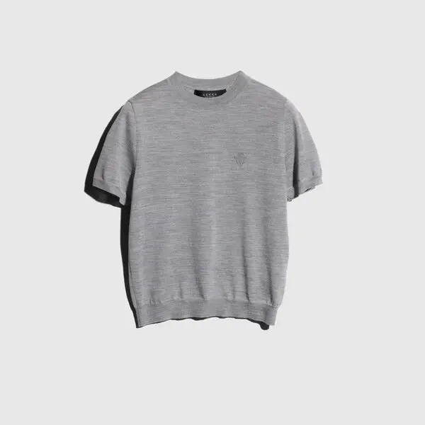 Gucci Fine Wool Top With Gg Crystal Embroidery - Grey