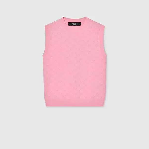 Gucci Fine Wool Top With Gg Crystal Embroidery - Pink